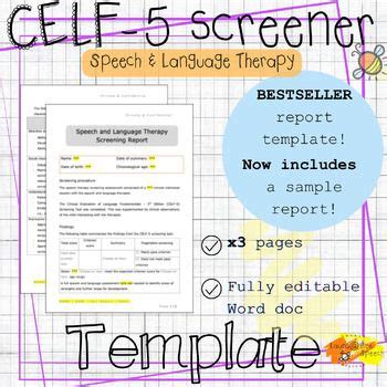CELF Screener Assessment Report Template Speech And Language Therapy SLT In Speech