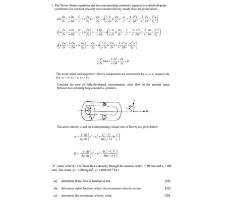 Navier Stokes Equation In Cylindrical Polar Coordinates Diy Projects