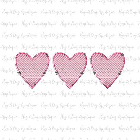 Scratch Heart Trio Scribble Stitch Embroidery Design Hug A Bug Applique
