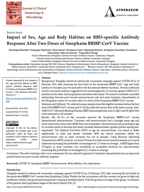 Impact Of Sex Age And Body Habitus On Rbd Specific Antibody Response After Two Doses Of
