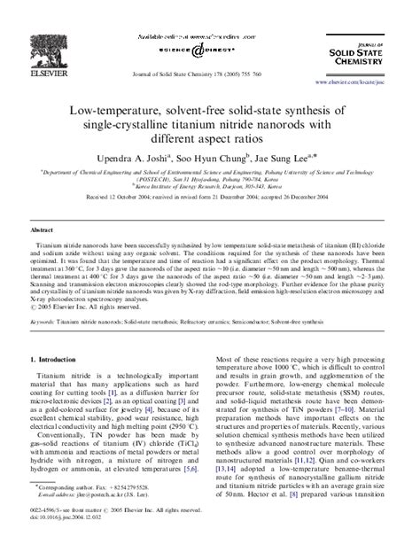 Pdf Low Temperature Solvent Free Solid State Synthesis Of Single Crystalline Titanium Nitride
