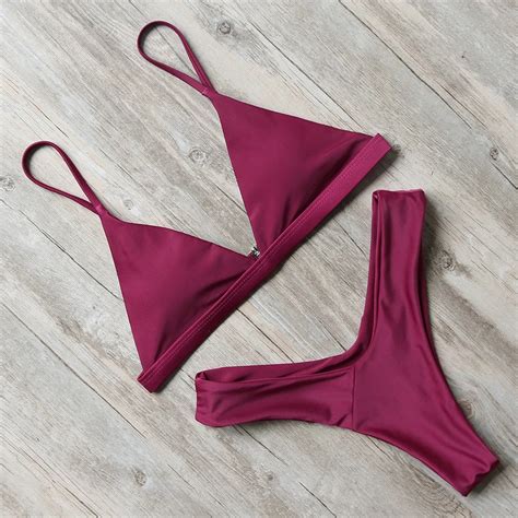 Buy Thong Swimsuit Women Sexy Push Up Bikini Solid Bikini Set Halter Bandage
