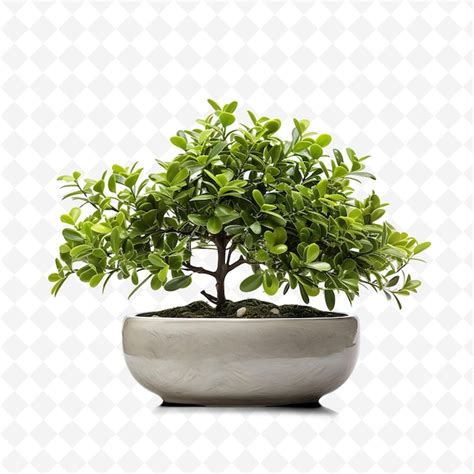 Premium Psd Png Boxwood Bonsai Tree Concrete Pot Small Oval Leaves