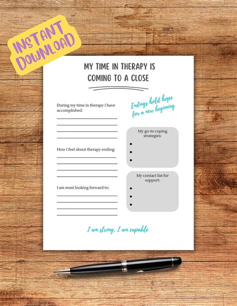 Therapy Termination Worksheet Instant Download Counselling Template