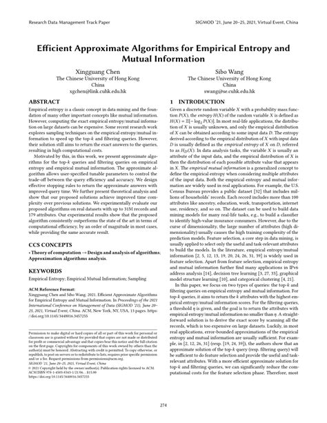 Pdf Efficient Approximate Algorithms For Empirical Entropy And Mutual