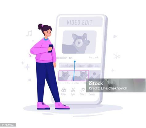 Girl Editing Video In Mobile App Stock Illustration Download Image