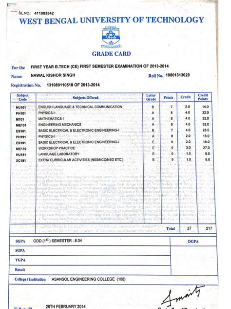 B Tech Transcript Pdf
