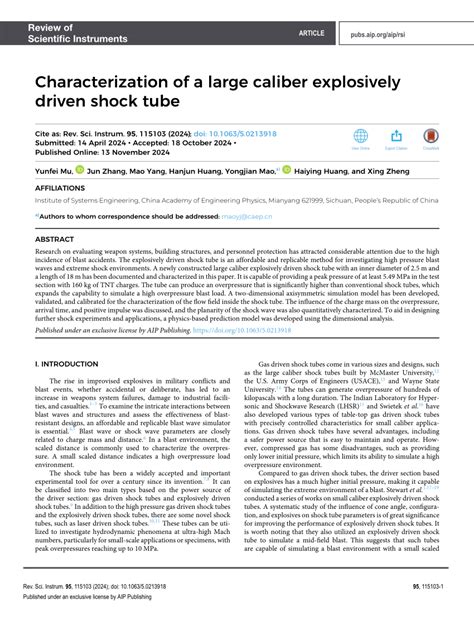 Characterization Of A Large Caliber Explosively Driven Shock Tube Request Pdf