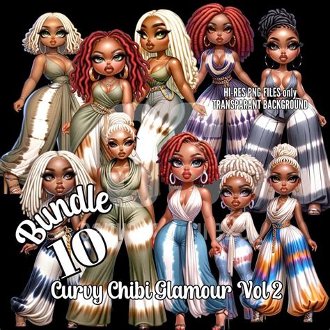 Exquisite Digital Airbrush Art Curvy African American Woman Chibi