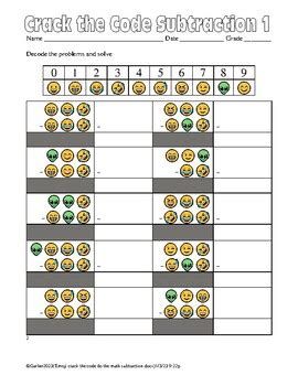 Digit Secret Emoji Code Subtraction UNIQUE PAGES By Brian Garber