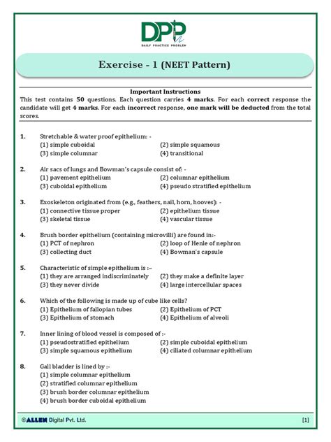 Exercise 1 2 Pdf Epithelium Connective Tissue
