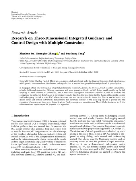 Pdf Research On Three Dimensional Integrated Guidance And Control Design With Multiple Constraints