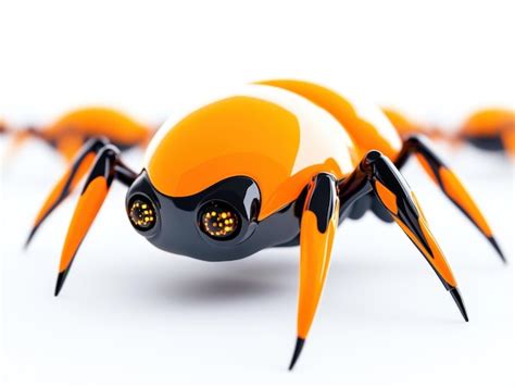 Futuristic Robot Spider Crawling On A Smooth Surface In An Abstract Digital Environment