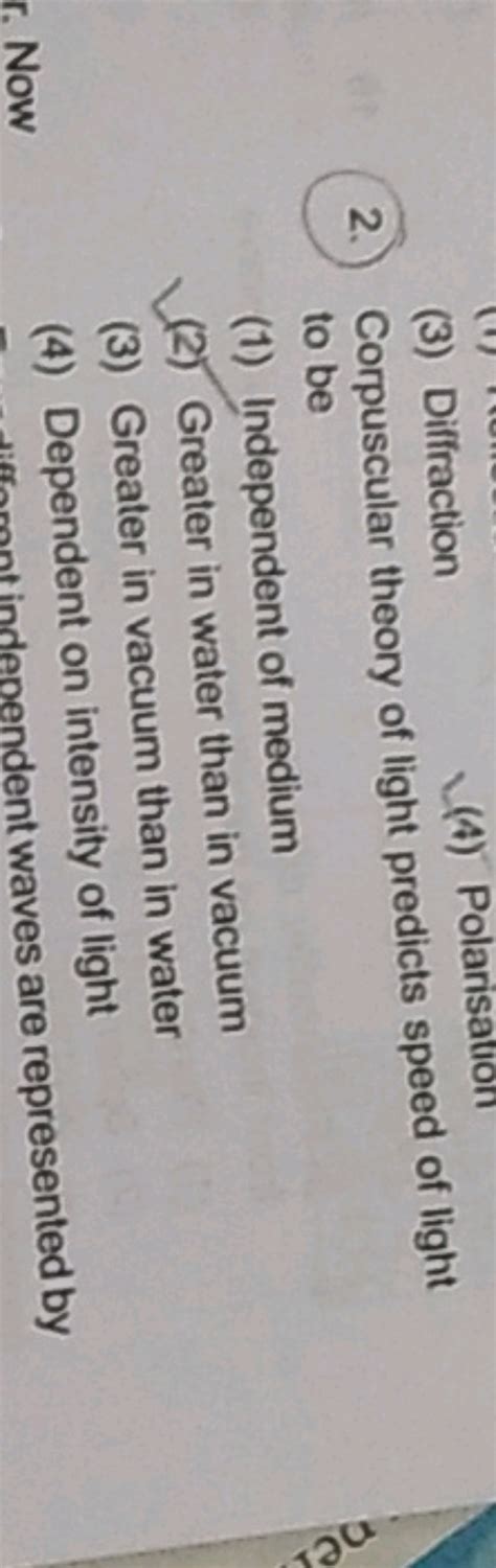 3 Diffraction 4 Polarisation Corpuscular Theory Of Light Predicts Spe