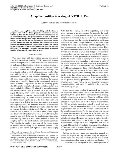 Pdf Adaptive Position Tracking Of Vtol Uavs