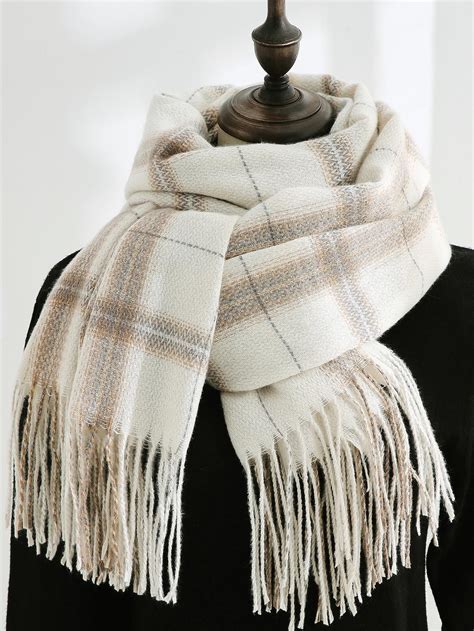 Plaid Pattern Fringe Trim Scarf Tartan Pattern Scarf Plaid Winter