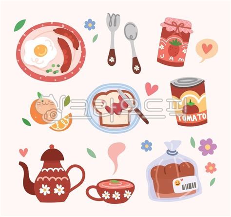 아침 아침식사 식사 브런치 Breakfast 사진이미지일러스트캘리그라피 Woocat작가