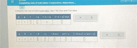solved completing rows of truth tables conjunctions