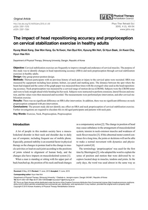Pdf The Impact Of Head Repositioning Accuracy And Proprioception On