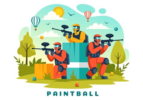 People Playing Paintball Illustration Of Fighter Player Shooting With