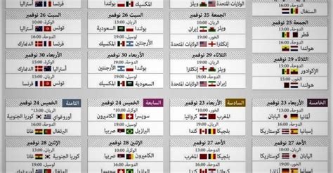 جدول مباريات كأس العالم 2022 موعد جميع مباريات دور المجموعات في كأس