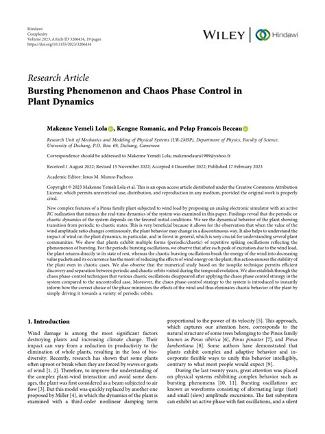 Pdf Bursting Phenomenon And Chaos Phase Control In Plant Dynamics