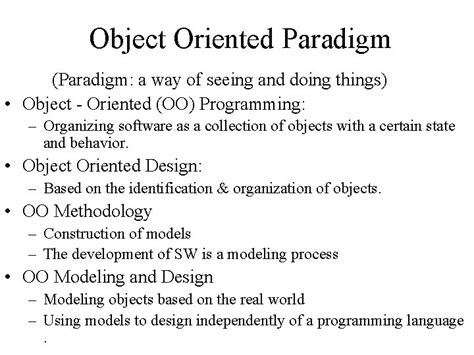 Object Oriented Concepts Principles Object Oriented Paradigm Paradigm