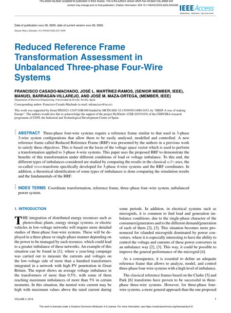 Pdf Reduced Reference Frame Transformation Assessment In Unbalanced Three Phase Four Wire Systems
