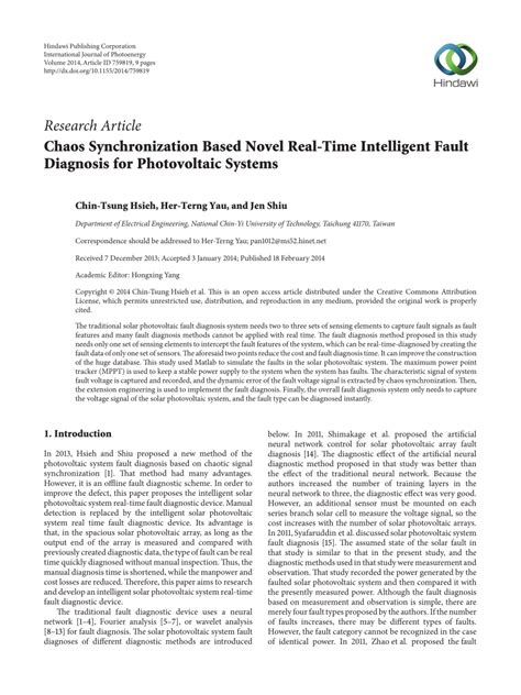 Pdf Chaos Synchronization Based Novel Real Time Intelligent Fault Diagnosis For Photovoltaic
