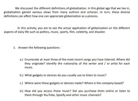 We Discussed The Different Definitions Of Globalization In This Global