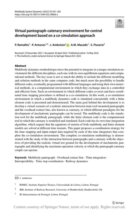Virtual Pantograph Catenary Environment For Control Development Based On A Co Simulation