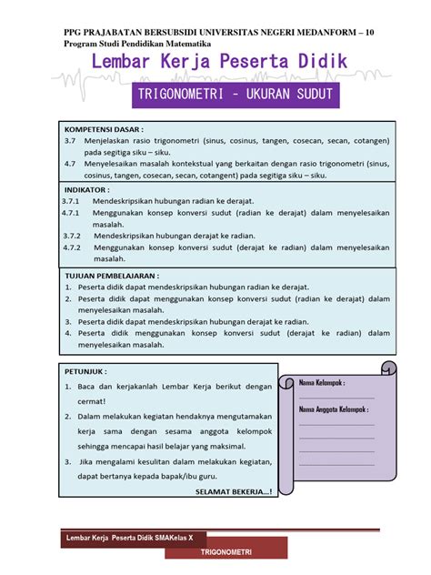 Lembar Kerja Trigonometri Sma Kelas X Pdf