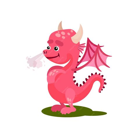 Premium Vector Cute Pink Dragon With Steam From The Nose Funny