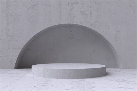 둥근 콘크리트 받침대 또는 연단 다채로운 미니멀 전시 컨셉 디자인 프리젠 테이션 제품에 대한 추상적 인 현대 미술 일러스트레이션