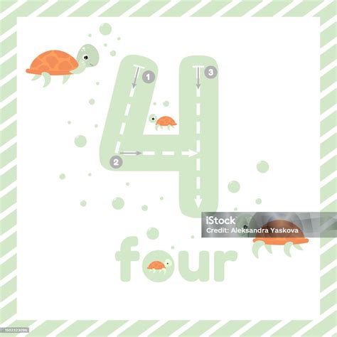 숫자를 배우십시오 어린이 교육을위한 플래시 카드 추적 번호 4 0명에 대한 스톡 벡터 아트 및 기타 이미지 0명 거북이 공부 Istock