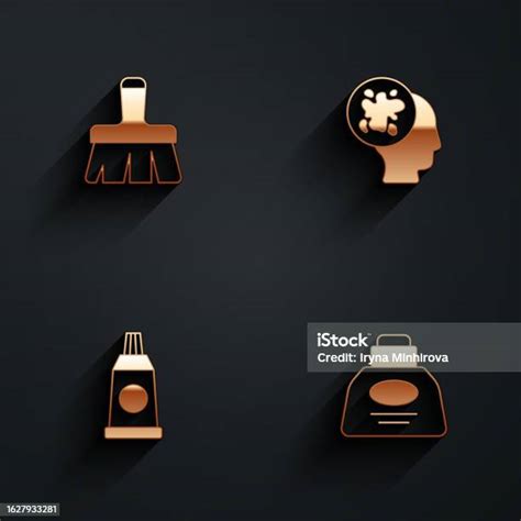 페인트 브러시 스프레이 페인트 팔레트가 있는 튜브 및 긴 그림자가 있는 잉크병 아이콘을 설정합니다 벡터 건강관리와 의술에 대한 스톡 벡터 아트 및 기타 이미지 Istock