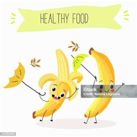 귀여운 캐릭터 바나나 재미있는 과일 다양한 활동을 하는 캐릭터 평면 벡터 그림입니다 유기농 식품 건강 식품 어린이 메뉴 삽화 초대장 감정에 대한 스톡 벡터 아트 및 기타