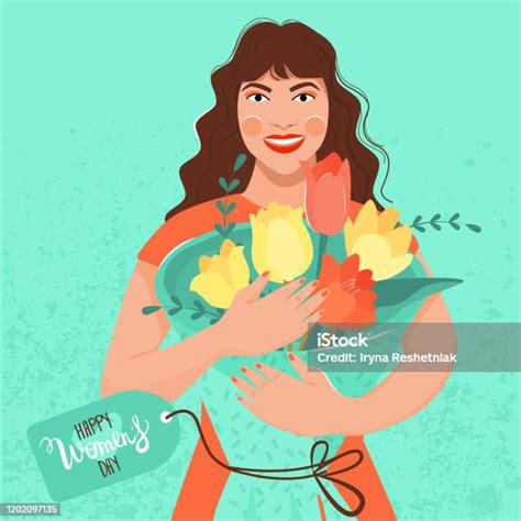 8 행진 세계 여성의 날 인사말 카드 그녀의 손에 튤립의 꽃다발을 들고 아름다운 소녀 3월에 대한 스톡 벡터 아트 및 기타 이미지 3월 International