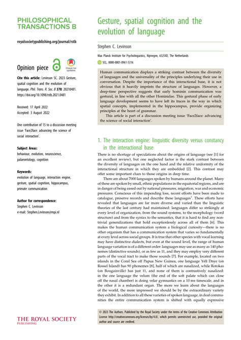 Pdf Gesture Spatial Cognition And The Evolution Of Language