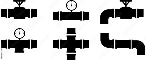 Water Oil Or Gas Pipeline With Fittings And Valves Pipeline And Black Tap Open Close Globe