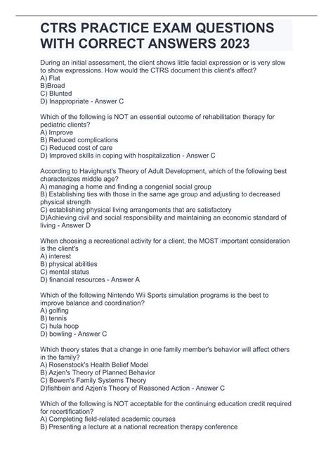 CTRS PRACTICE EXAM QUESTIONS WITH CORRECT ANSWERS CTRS Stuvia US