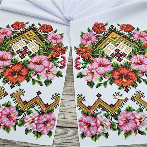 8038 Набір для вишивки бісером великого рушника 220 30см з українським орнаментом Arhibis