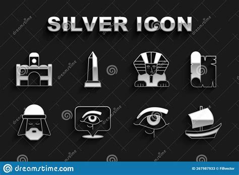 Set Eye Of Horus Papyrus Scroll Egyptian Ship Man Sphinx House And Obelisk Alexandria Icon