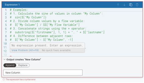 bug expression node shows syntax error by default implemented fixes knime community forum