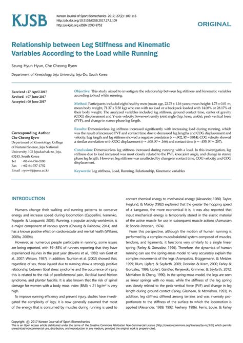 Pdf Relationship Between Leg Stiffness And Kinematic Variables According To The Load While Running