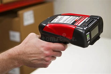 A Warehouse Worker Scans Barcodes Using A Digital Inventory System With A Modern Interface