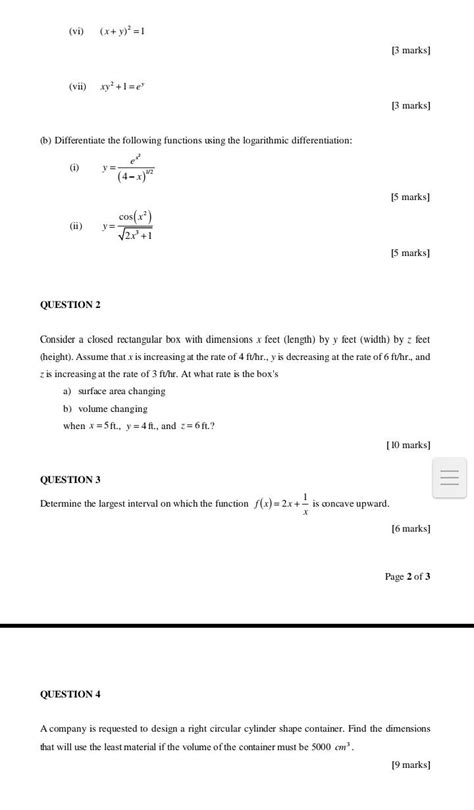 solved question 1 a find dxdy of the following functions