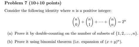 Problem 7 1010 Points Consider The Following Identity Where N Is A
