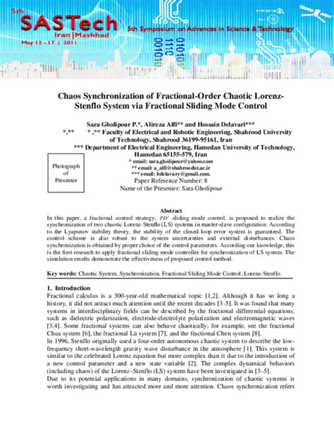 Pdf Chaos Synchronization Of Fractional Order Chaotic Lorenz Stenflo System Via Fractional