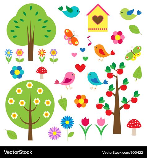 Birds And Trees Set Royalty Free Vector Image VectorStock